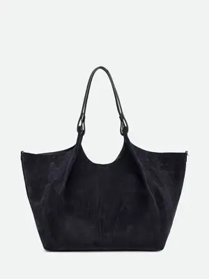 GIANNI CHIARINI Suede Calfskin Leather Shoulder Bag With Double Handle - Black 1