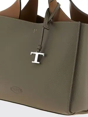 TOD'S Hammered Leather Tote Bag With Double Handle And Shoulder Strap - Grey