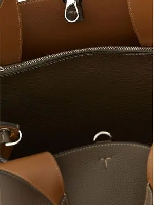 TOD'S Hammered Leather Tote Bag With Double Handle And Shoulder Strap - Grey