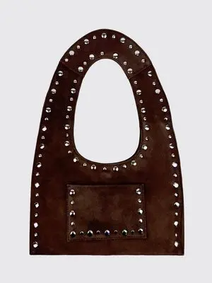 Gimaguas Franca Embroidered Leather Shoulder Bag With Studs - Brown