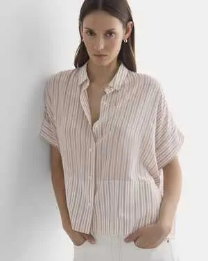 Everlane Boxy Shirt, Washable Silk Size - Bone/rose