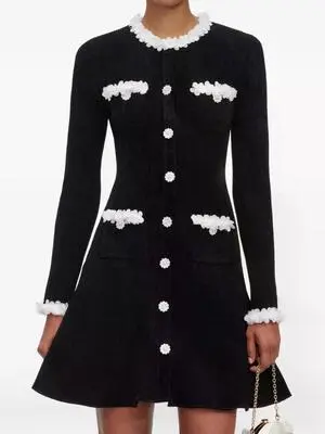 SELF-PORTRAIT Chenille Knit Flower-trim Mini Dress - Black