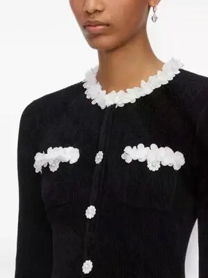 SELF-PORTRAIT Chenille Knit Mini Dress With Floral Trim
