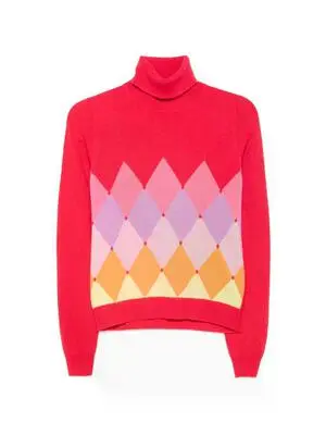 BALLANTYNE 2000s Argyle Roll-neck Sweater - Red