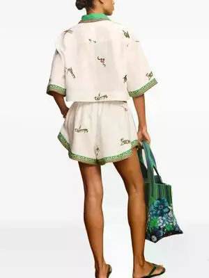 ALEMAIS Alemas Wanda Embroidered Relaxed Fit Shorts - Neutrals