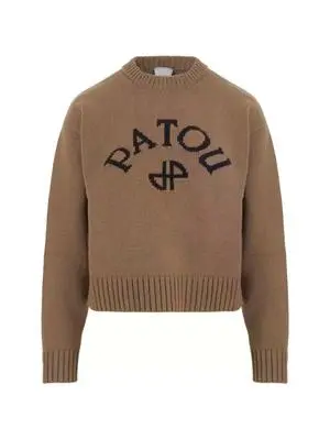 PATOU Logo-embroidered Crew-neck Sweater - Brown