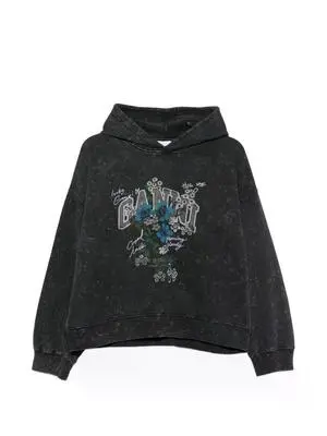 GANNI Graphic-print Acid-wash Hoodie - Grey