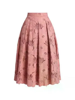 Erdem Floral-cutwork Pleated Skirt - Pink