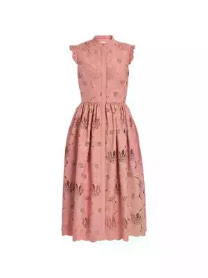 Erdem Floral Cotton Cutwork Sleeveless Midi Dress - Pink