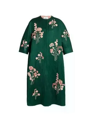 Erdem Embroidered Textured-satin Coat - Green
