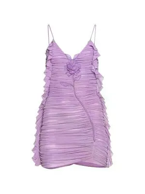 David Koma Lace-rose Ruffled Mini Dress - Purple