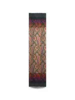 Etro Wool Jacquard Scarf With Check Print And Faded Paisley-motif - Green