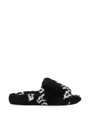 Balenciaga Logo-print Faux-fur Slides - Black