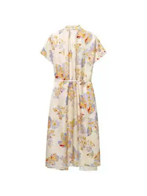 Shanghai Tang Floral-print Silk Midi Dress - Neutrals