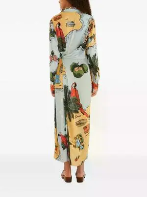Farm Rio Multicolor Beaches Path Collared Buttoned Maxi Dress