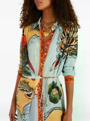 Farm Rio Multicolor Beaches Path Collared Buttoned Maxi Dress