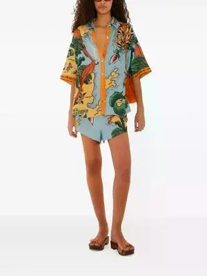 Farm Rio Multicolor Beaches Path Buttoned Shirt