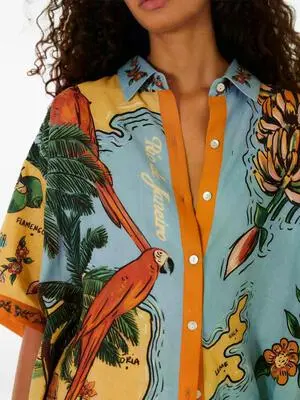 Farm Rio Multicolor Beaches Path Buttoned Shirt