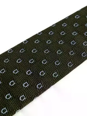 FERRAGAMO Gancini-pattern Silk Tie - Green