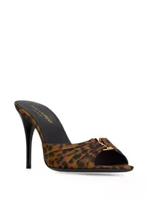 Saint Laurent Babylone Mules In Leopard Grosgrain - Brown