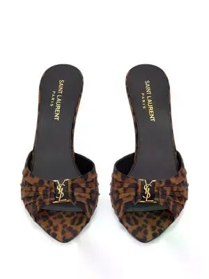 Saint Laurent Babylone Mules In Leopard Grosgrain - Brown