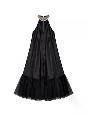 MES DEMOISELLES Embellished Tulle-trim Maxi Dress - Black