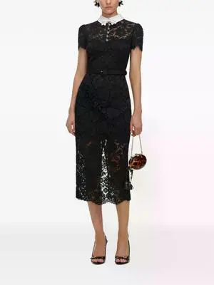 SELF-PORTRAIT Lace Midi Dress With Contrast Collar
