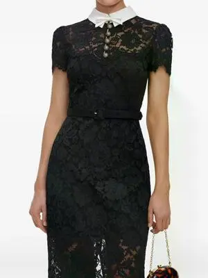 SELF-PORTRAIT Lace Midi Dress With Contrast Collar