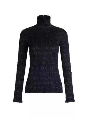 PATOU Smocked Turtleneck Top - Blue