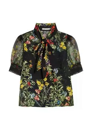 Alice + Olivia Floral-print Pussy-bow Blouse - Black