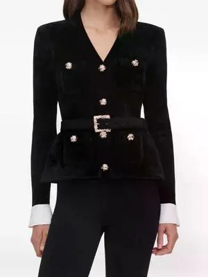 SELF-PORTRAIT Chenille Knit Cardigan With Embellished Buckle Belt