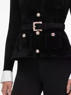 SELF-PORTRAIT Chenille Knit Cardigan With Embellished Buckle Belt