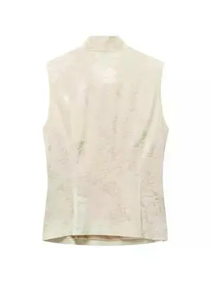 Shanghai Tang Floral Jacquard Sleeveless Mandarin Collar Top - Neutrals