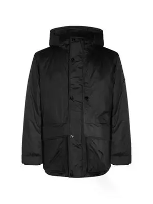 Stone Island Hooded Button-up Coat - Black