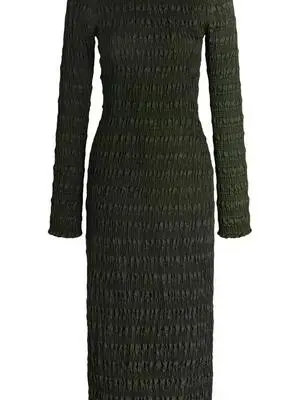 PATOU Midi Smocked Long-sleeve Dress - Green