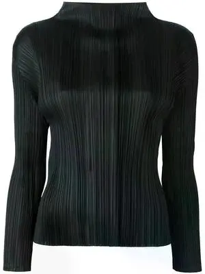 Issey Miyake Pleated Funnel Neck Top - Black