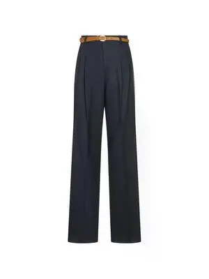 Max Mara Adunco Belted Cotton Trousers - Blue