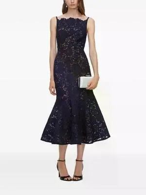 SELF-PORTRAIT Navy Spiral Lace Midi Dress