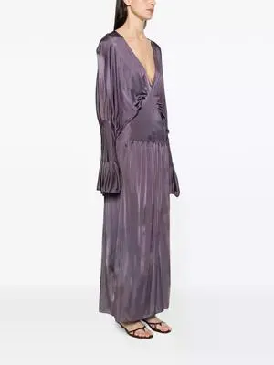 AYA MUSE V-neck Maxi Dress With Pleated Detailing - Purple