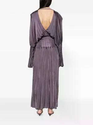 AYA MUSE V-neck Maxi Dress With Pleated Detailing - Purple