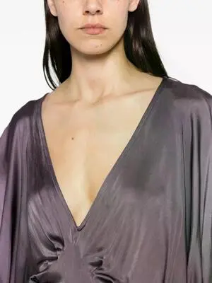 AYA MUSE V-neck Maxi Dress With Pleated Detailing - Purple