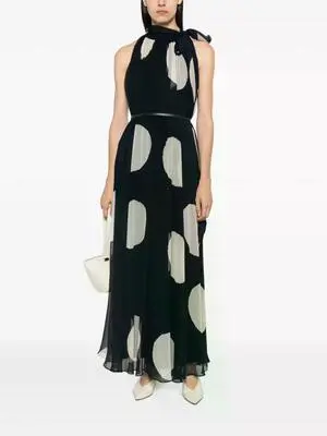Max Mara Polka-dot Print Pleated Maxi Dress - Black