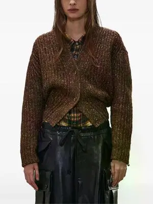 R13 Ribbed Knit V-neck Cardigan - Brown