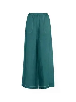 ERES Contrast-stitch Wide-leg Trousers - Green