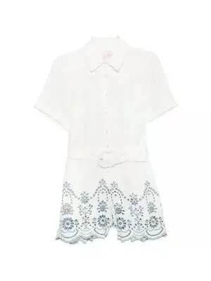 MC2 SAINT BARTH Embroidered Belted Playsuit - White