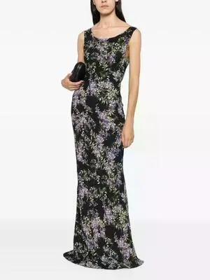 Norma Kamali Floral Print Cowl Neck Sleeveless Maxi Dress