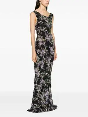 Norma Kamali Floral Print Cowl Neck Sleeveless Maxi Dress