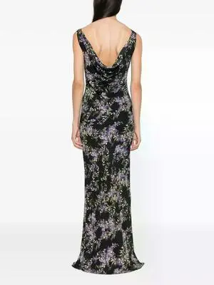 Norma Kamali Floral Print Cowl Neck Sleeveless Maxi Dress