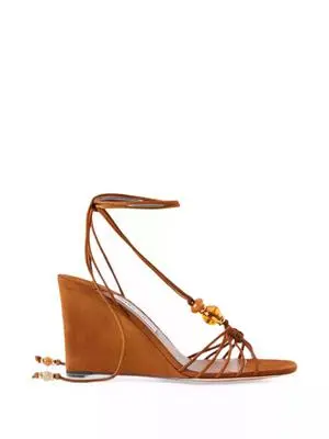 JIMMY CHOO Lova Bead-embellished Suede Wedge Sandals - Brown