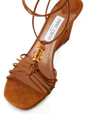 JIMMY CHOO Suede Wedge Sandals With Bead Embellishment - Brown